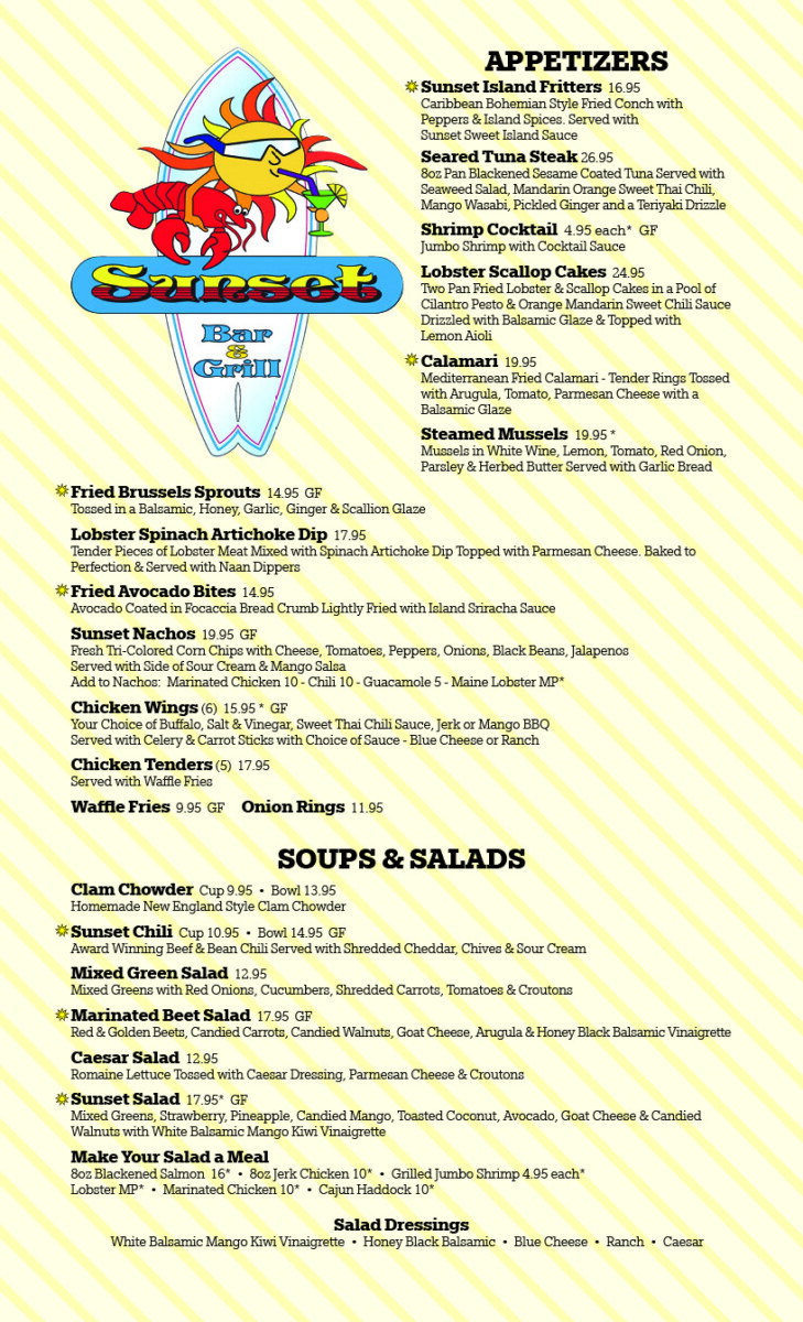 Sunset Bar & Grill Menu – Old Orchard Beach, Maine
